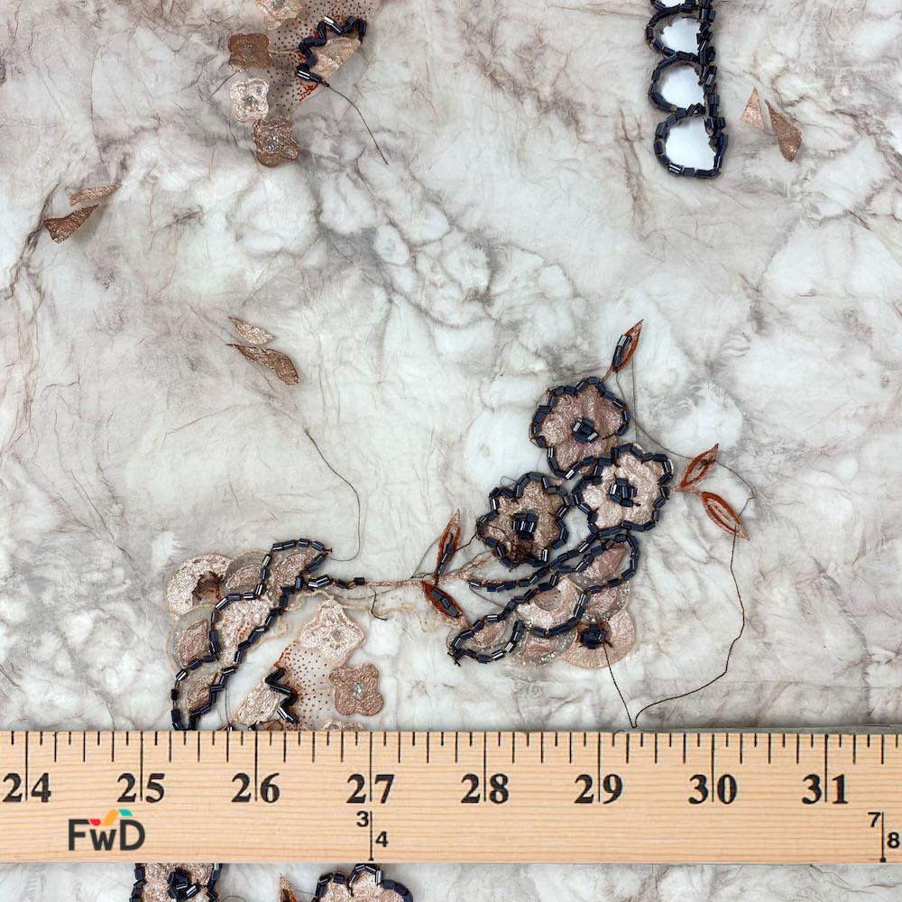 Sand Daisy Floral Beaded Embroidery on Crushed Organza Fabric ON SALE!