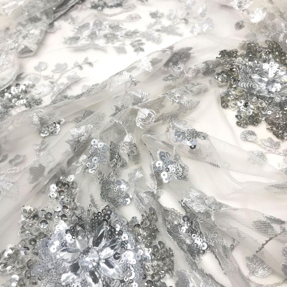 Floral Sequin Jeweled Embroidery on Mesh Fabric 52" Wide $5.99/Yard