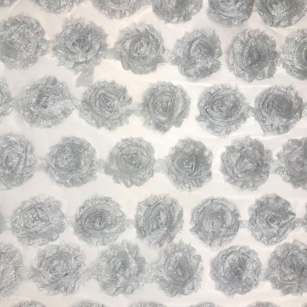 Silver Metallic Rosette on Mesh Fabric 50" Wide Sold By The Yard