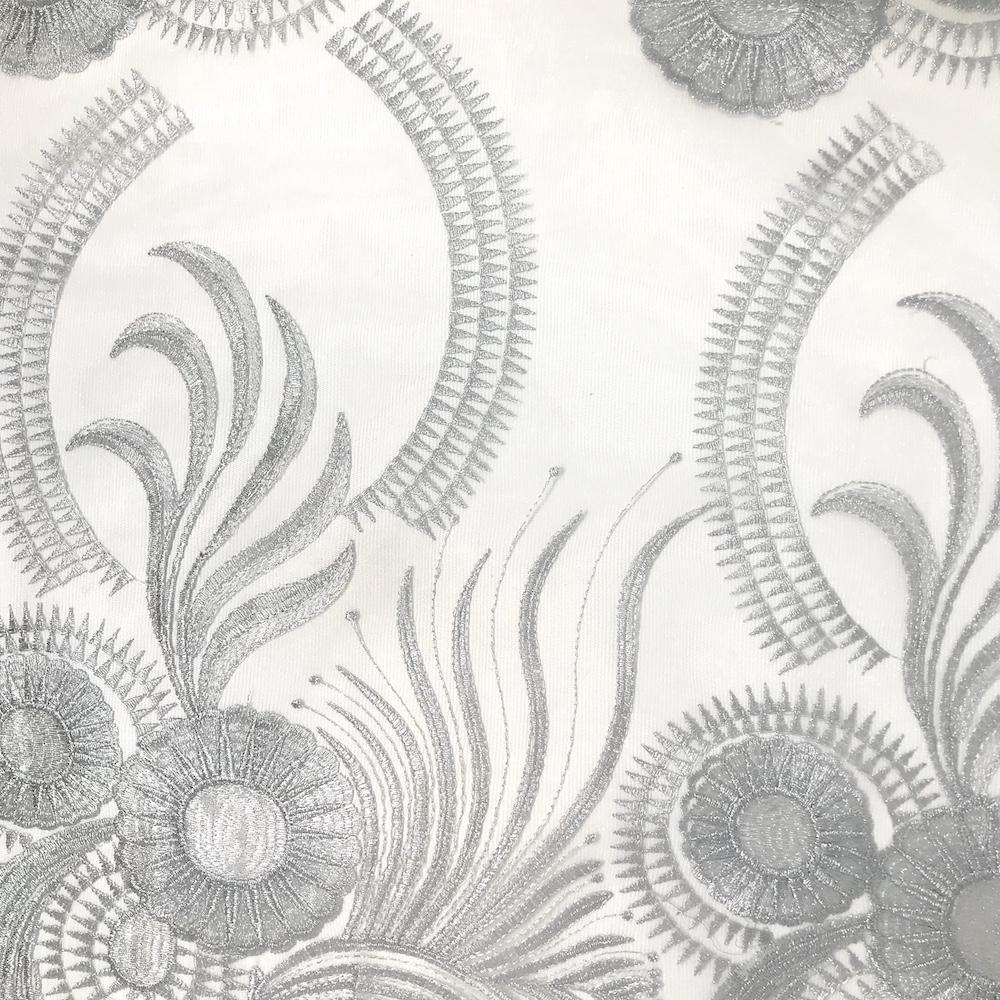 Silver Sunflower Reed Embroidery on Mesh Fabric 52" Wide $8.99/Yard