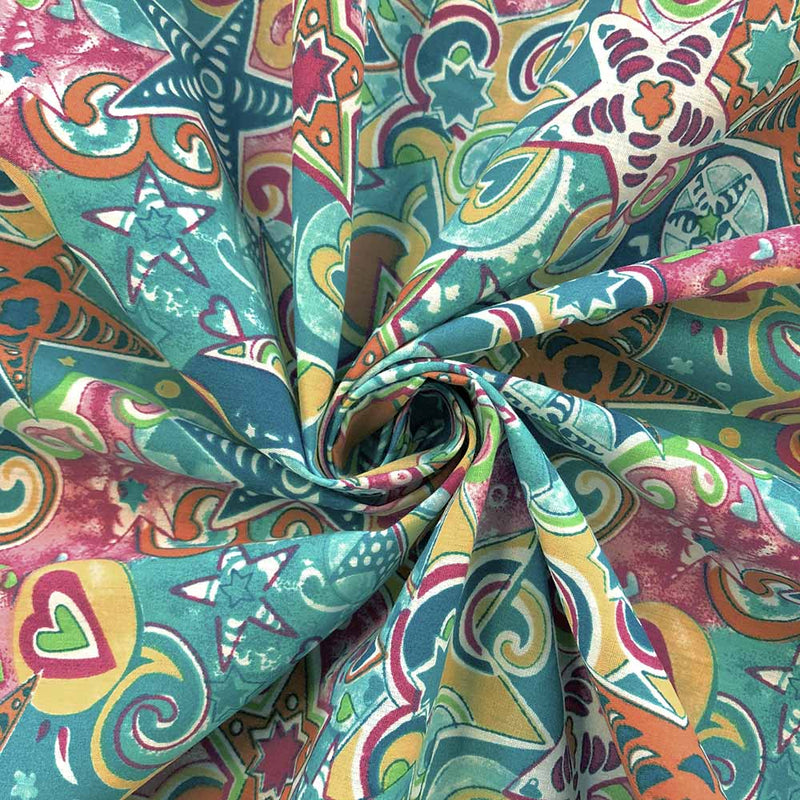 Star Studded Turquoise Print Fabric Cotton/Poly Broadcloth $4.99/yard