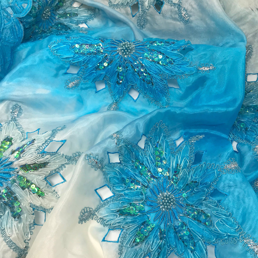 Double Layered Embroidery Pearl w/ Sequins on Organza Fabric $14.99/Yard