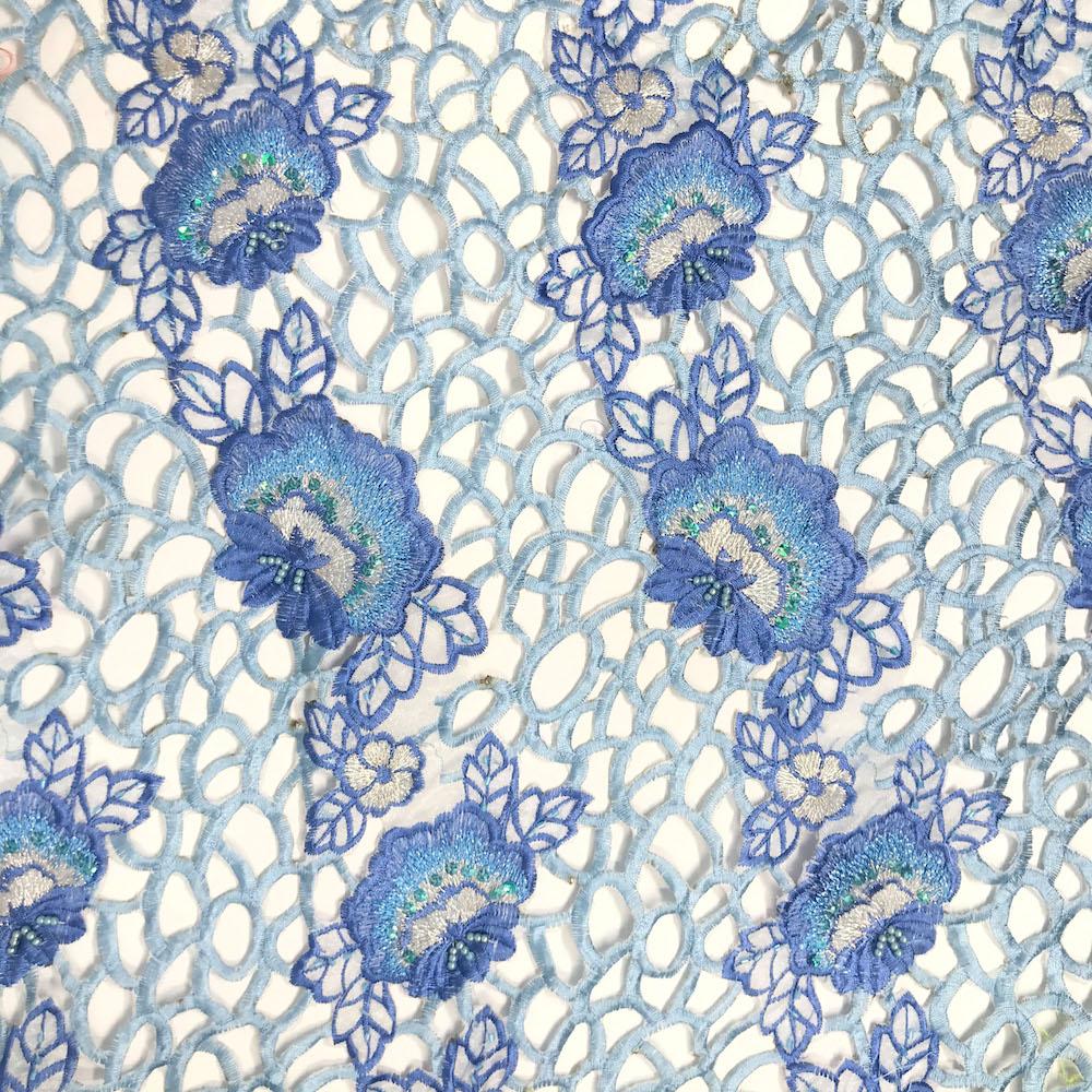 Turquoise Floral Sprout Patch Organza Beaded Lace 52" Wide $14.99 Sale!