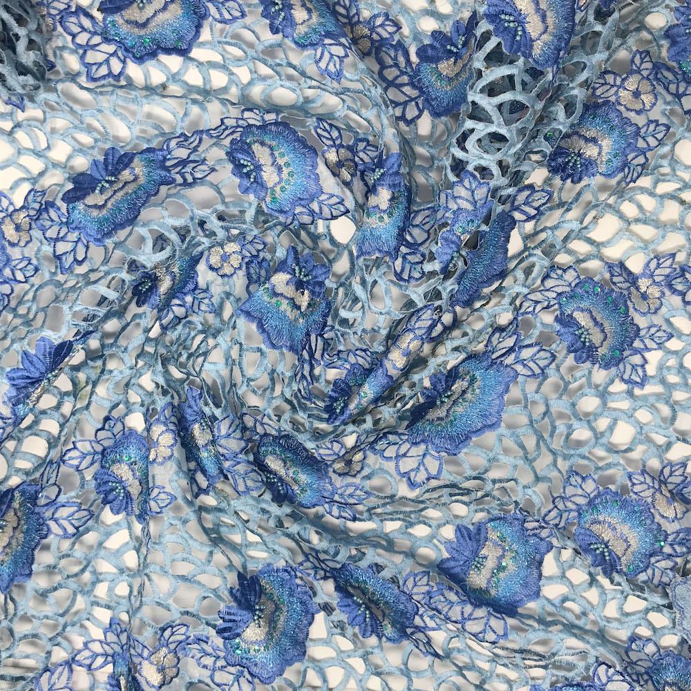 Turquoise Floral Sprout Patch Organza Beaded Lace 52" Wide $14.99 Sale!