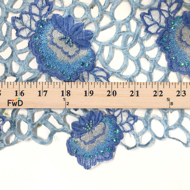 Turquoise Floral Sprout Patch Organza Beaded Lace 52" Wide $14.99 Sale!