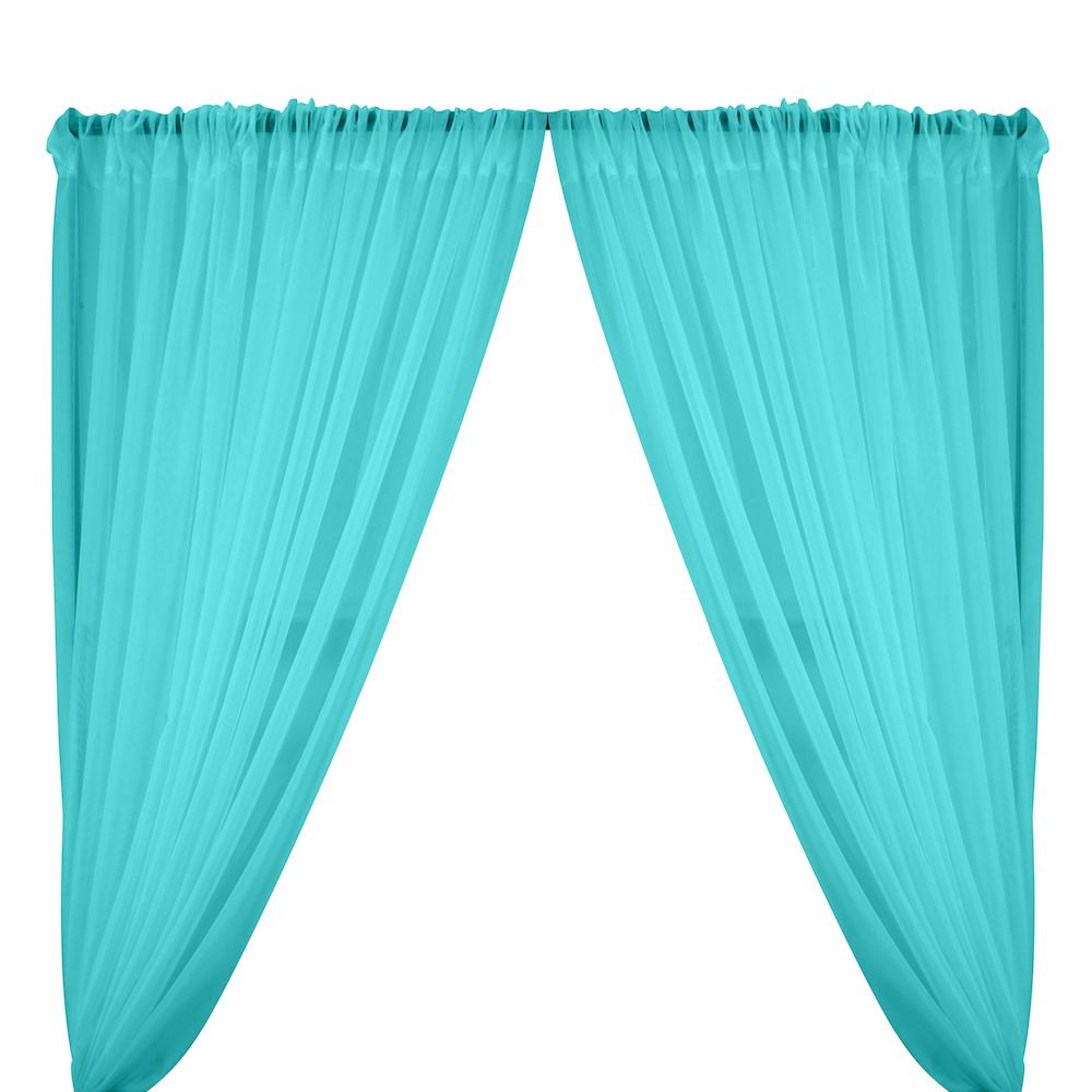 Turquoise Sheer Voile Fabric Curtains with Rod Pockets for Pipe and Drape