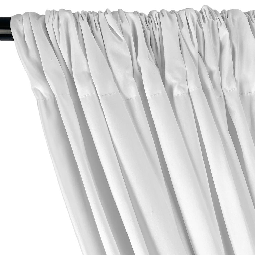 White Stretch Broadcloth Fabric Curtains with Pockets for Pipe Drape