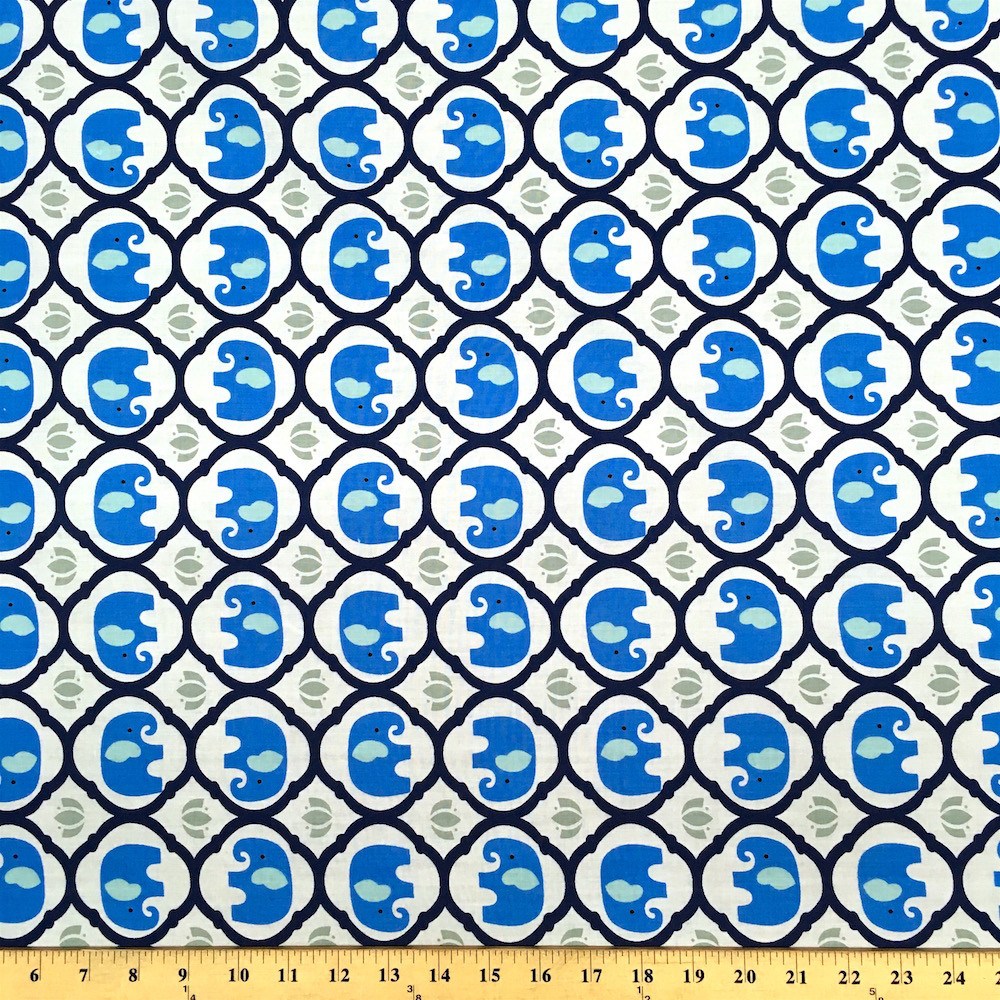 Blue Zlephane Trellis Print Fabric Cotton Polyester Broadcloth 60"