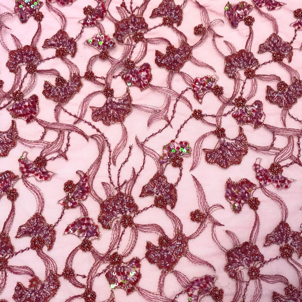 Red Atlantis Beaded Bridal Lace 50" Wide Fabric Sold By The Yard