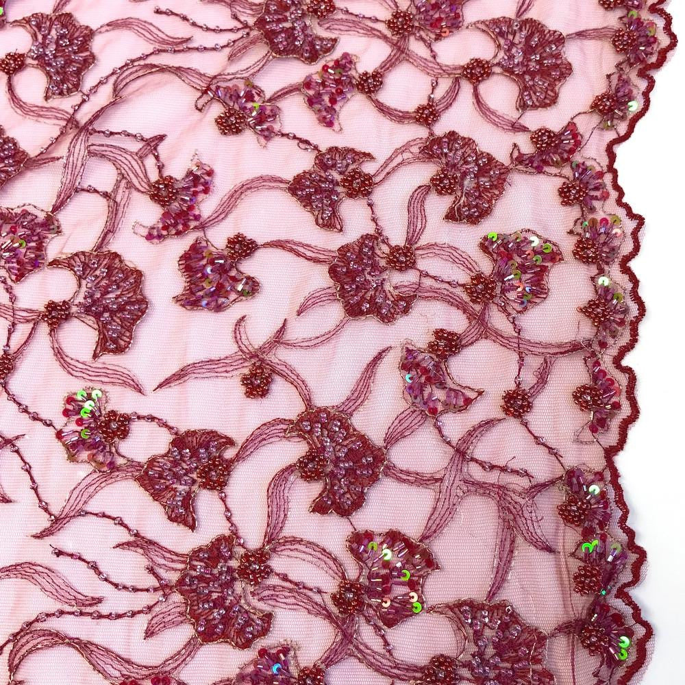 Red Atlantis Beaded Bridal Lace 50" Wide Fabric Sold By The Yard